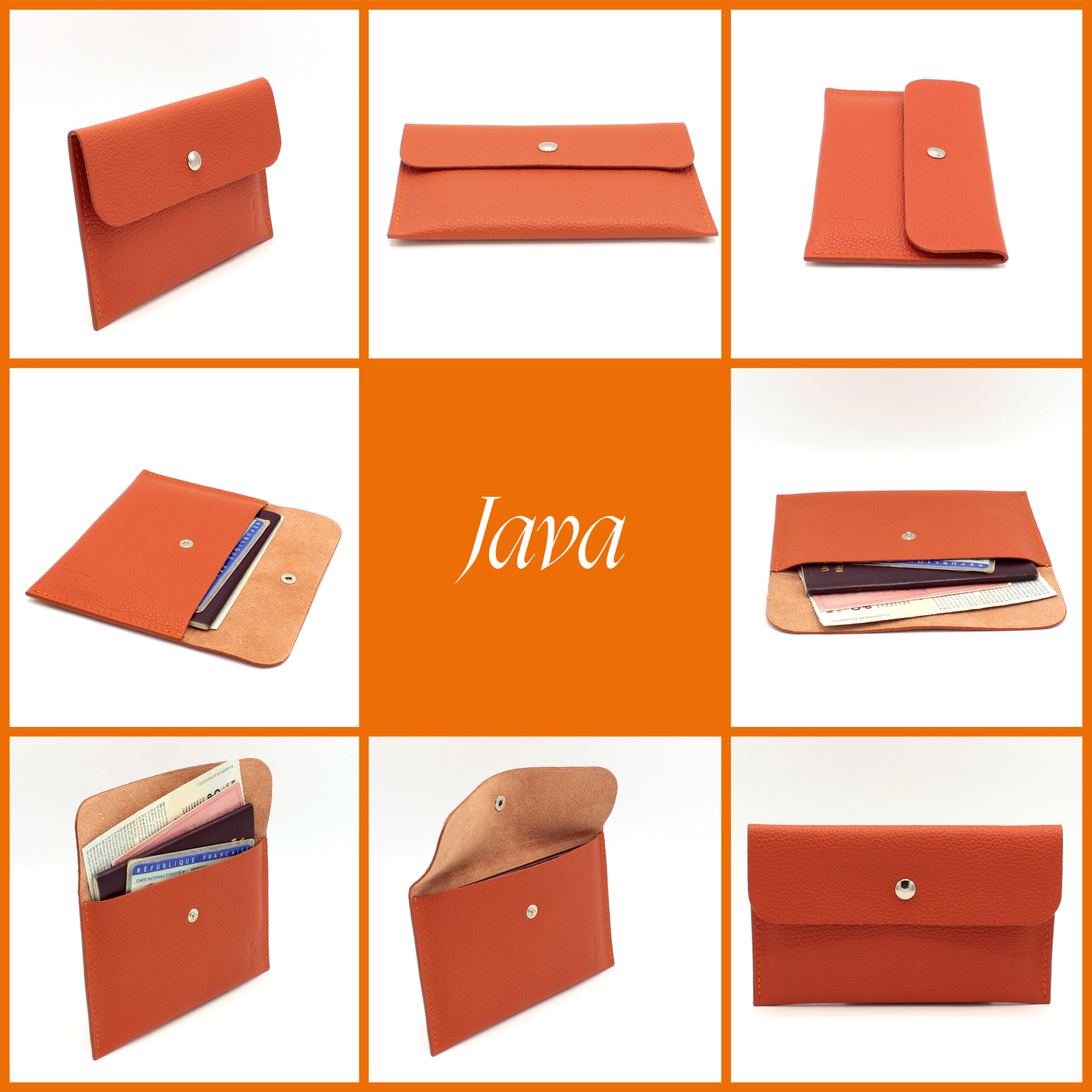 Pochette fine en cuir Java - Orange - Lou s'enjaille une gamme Lou Jaïa