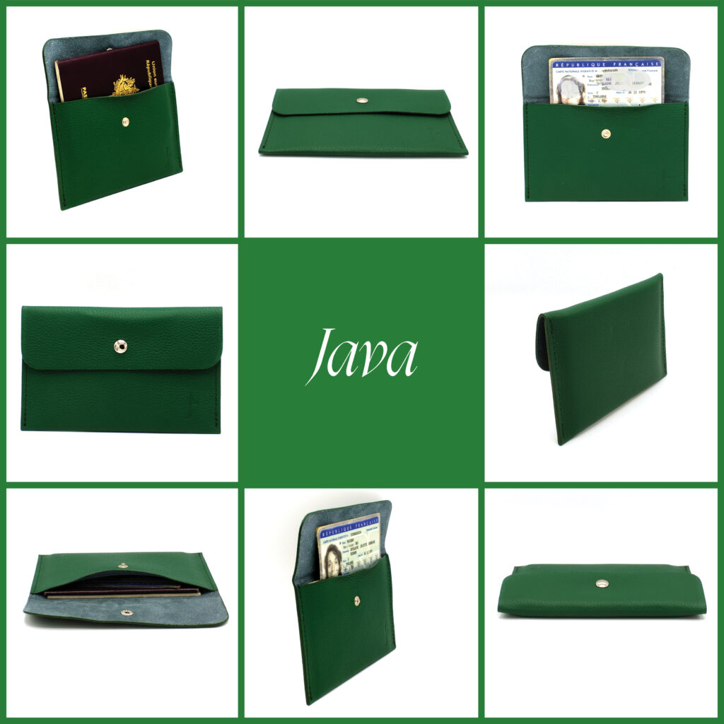 Pochette fine en cuir Java - Vert - Lou s'enjaille une gamme Lou Jaïa